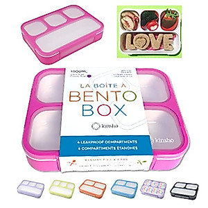 Bento Lunch Box for Girls, Kids Adults | Snack Containers with 4 Compartment Dividers, Boxes for School Pre-School Daycare Lunches BPA Free, Food and Microwave Safe | Pink Rose