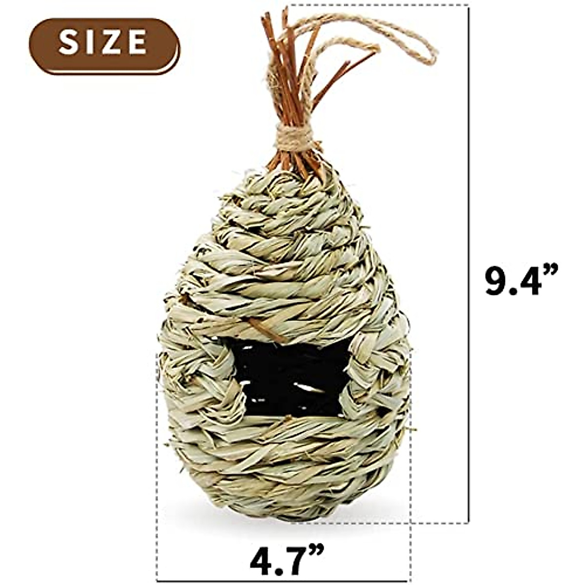 Gute Hummingbird House for Outside, Grass Hanging Wren Finch Song Birds House for Nesting, Hand Woven Hummingbird Nest for Outdoor Tree Decorations Gardening Gift, 2 Pack