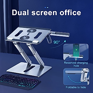 bifine Laptop Stand with Fan, Cooling Stand Adjustable Height with Phone Holder, Ergonomic Metel Laptop Riser for Desk, Suitbale for 11"-17.3" Laptops Tablets