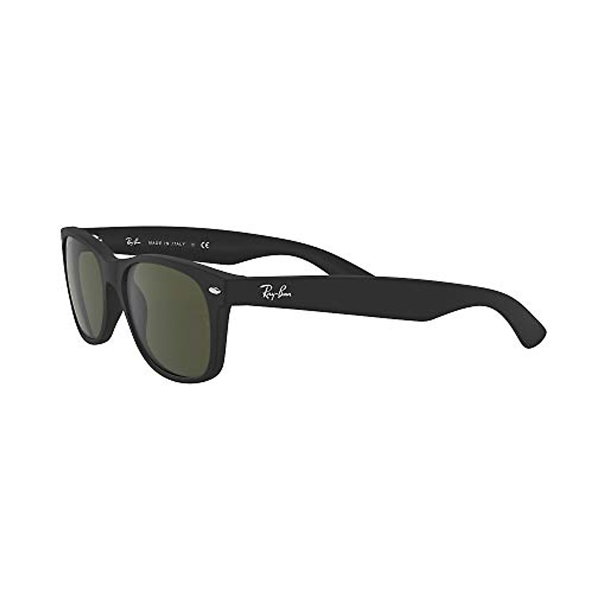 Ray-Ban RB2132 New Wayfarer Square Sunglasses, Rubber Black/G-15 Green, 55 mm