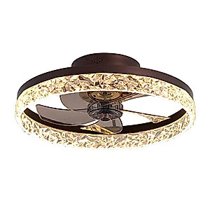 MORE CHANGE 20” Crystal Ceiling Fan with Light and Remote, Modern Enclosed Bladeless Fandelier Chandelier 3 Color Changes Flush Mount Low Profile Ceiling Fan for Living Dinning Room