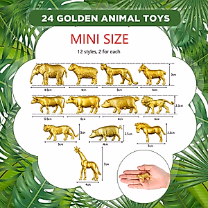 24 Pcs Gold Plastic Animal Figurines Toys, Zoo Safari Animal Figures, Elephant Lion Mini Animals Figurines Decor Jungle Animal Cake Toppers for Themed Birthday Party
