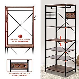 KELIXU Freestanding Coat Rack with Shoe Storage, Industrial Hall Tree Entryway Closet Organizer Shelf and Hooks, Closet Garments Shelf on Wheels for Hallway, Bedroom(Rustic Brown)