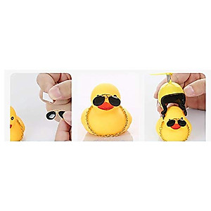 Rubber Duck Toy Car Ornaments Yellow Duck Car Dashboard Decorations with Propeller Helmet (Black＆White)