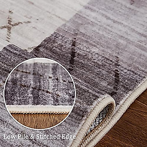 RUGSREAL Modern Geometric Indoor Area Rug Stain Resistant Washable Rug Anti Slip Low Profile Pile Bordered Area Rug Contemporary Rug for Living Room Bedroom Kids Room, 4' x 6' Taupe