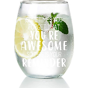 CASUVEA Gifts for Women, Sometimes You Forget that You Are Awesome Wine Glass, Encourage Stemless Wine Glass, Birthday Mothers Fathers Day Idea for Mom Dad Husband Wife Friends Teacher