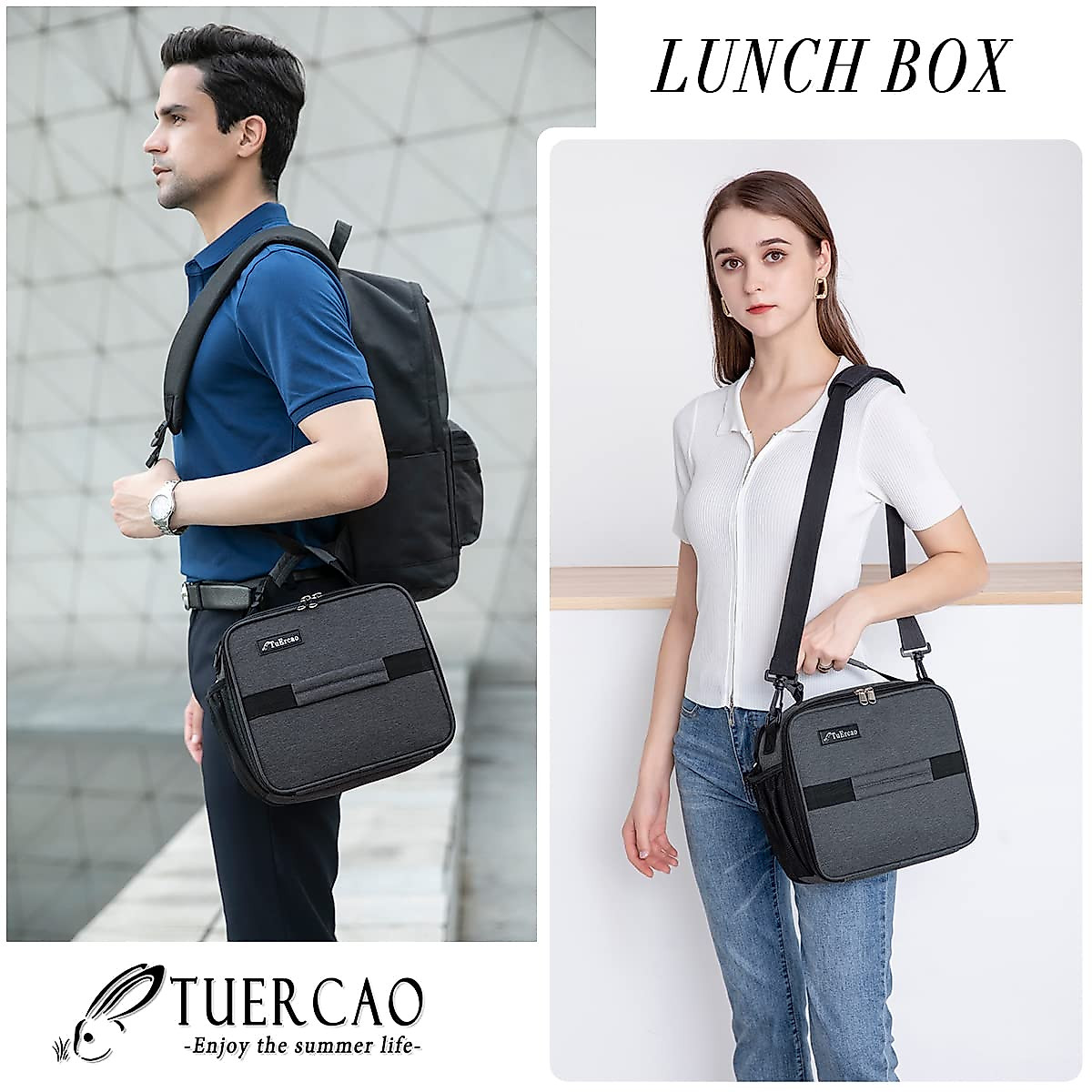 TuErCao Lunch Box for Men Women Adult Insulated Lunch Bag for Kids for School, Reusable Portable Soft Cooler Bag for Picnic Car Travel Road Trips, Dark Grey