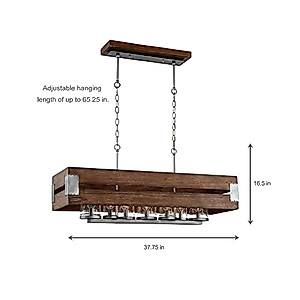 Home Decorators Collection Ackwood Collection 7-Light Dark Wood Rectangular Chandelier with Clear Seeded Glass Shades