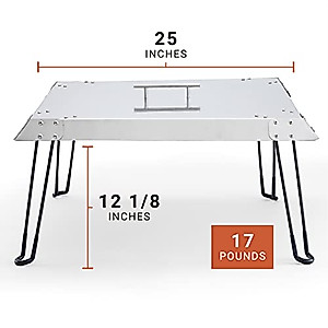 Radiate - Stainless Steel Fire Pit Cover - Square Heat Deflector for Outdoor - Traps and Directs Heat Outward - Includes Folding Legs with Carrying Handle (25 x 12.25 in)