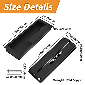 Morobor Zinc Alloy Flush Pull Handles, 2pcs Embedded Sliding Door Handle with Hidden Screws, 7.95'' Modern Simple Door Pull Handle for Sliding Barn Drawer Cupboard Wardrobe/Matte Black