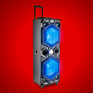 QFX E-1500 Professional Large Bluetooth Speakers | Portable PA Speaker System | Dual 15” Woofers, 1.5” Tweeter, and Party Lights