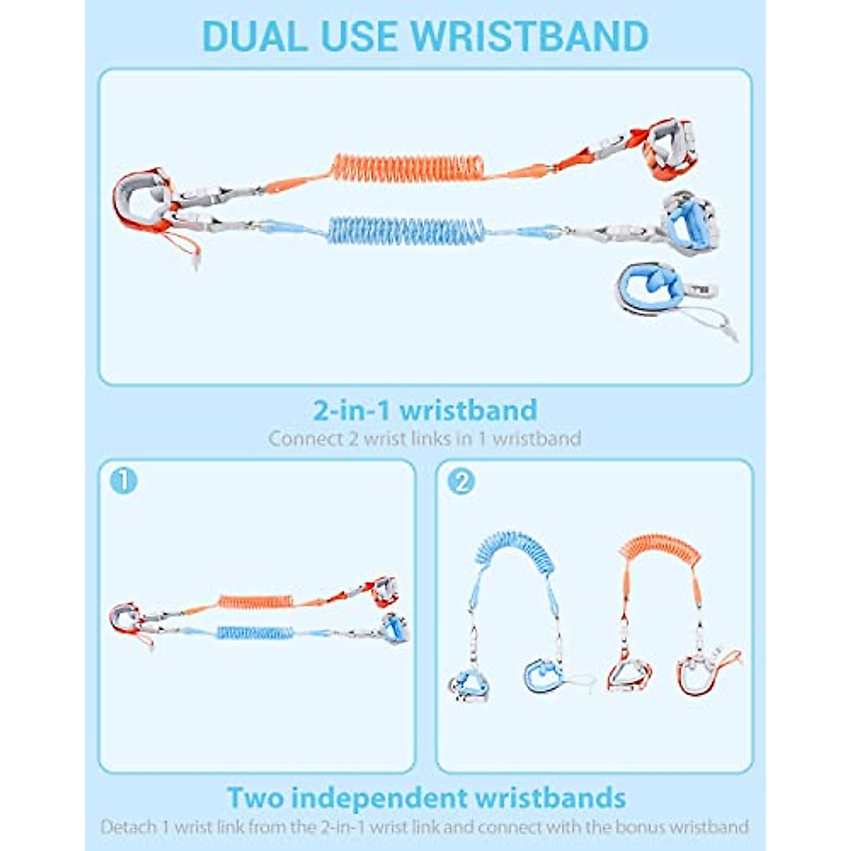 Upgrade] Anti Lost Wrist Link, Dr. Meter 2 in 1 Toddlers Safety Wristband Leash with Key & Lock, Dual Length 6.56ft Kids Walking Harness for Supermarket Mall Airport Amusement Park Zoo Travel