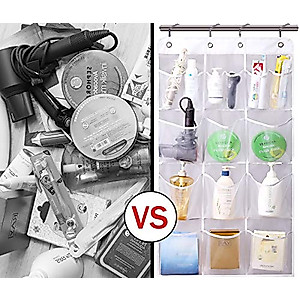 MISSLO Mesh Shower Organizer Hanging 15 Pockets Over the Door Bathroom Storage, Extra Large Capacity for Toiletry Accessories, White