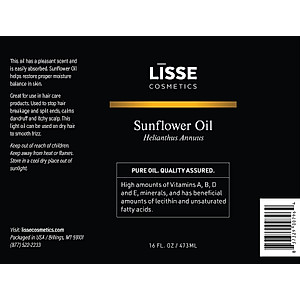 Lisse 100% Pure Sunflower Oil - Batch Tested and Third Party Verified - For All Skin Types (16oz)