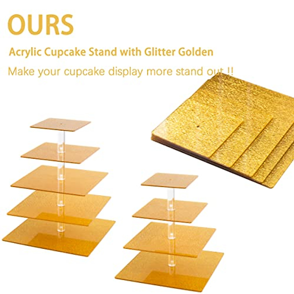 BLBYHO 4 Tier Gold Cupcake Stand, Acrylic Cupcake Tower Display Dessert Stand, Square Cupcake Stand Combo Set for Dessert Table Bases para Cupcake, Good for Birthday Party Wedding, Christmas