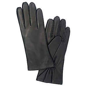 Harssidanzar Genuine Lambskin Leather Gloves For Women, Ladies Winter Warm Driving Leather Cashmere Lined gloves GL006,Black, M
