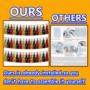 3P Metallic Fringe Banner Garland Foil Tinsel Streamer Wall Hanging Curtain Backdrop Banners for Parade Floats Graduation Decorations, Baby Bridal Shower Party Decoration(Red-Black Gold)