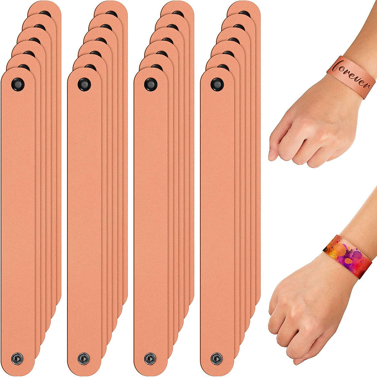 24 Pcs Plain PU Leather Bracelets Blank Snap Bracelets Wrist Cuffs DIY Craft Wristbands for Men Women Jewelry Making, 8.66 x 0.98 Inch, Leather Style