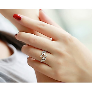 MIFYNN Double Leaf Wrap Rings for Women Dainty Zircon Rings Adjustable Hypoallergenic (leaf)