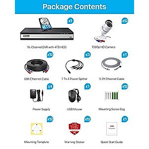 ZOSI H.265+ 1080p 16 Channel Home Security Camera System, 16CH DVR with AI Human Vehicle Detect, 12 x 1080p Surveillance Camera Outdoor, 120ft Night Vision, 105°Wide Angle, Remote Access, 4TB HDD