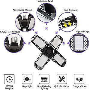 2-Pack LED Garage Lights 80W Garage Lighting - 8000LM 6500K Deformable LED Garage Ceiling Lights, LED Shop Light with Adjustable Multi-Position Panels, LED Light for Garage, Workshop, Basement