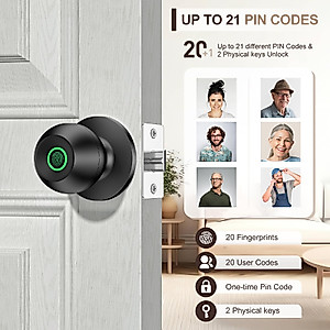 HEI LIANG Fingerprint Door Lock，Smart Door Knob, Smart Lock Biometric Door Lock Fingerprint Door knob with App Control Suitable for Bedroom,Utility Room,Apartments Offices,Hotels(Black)