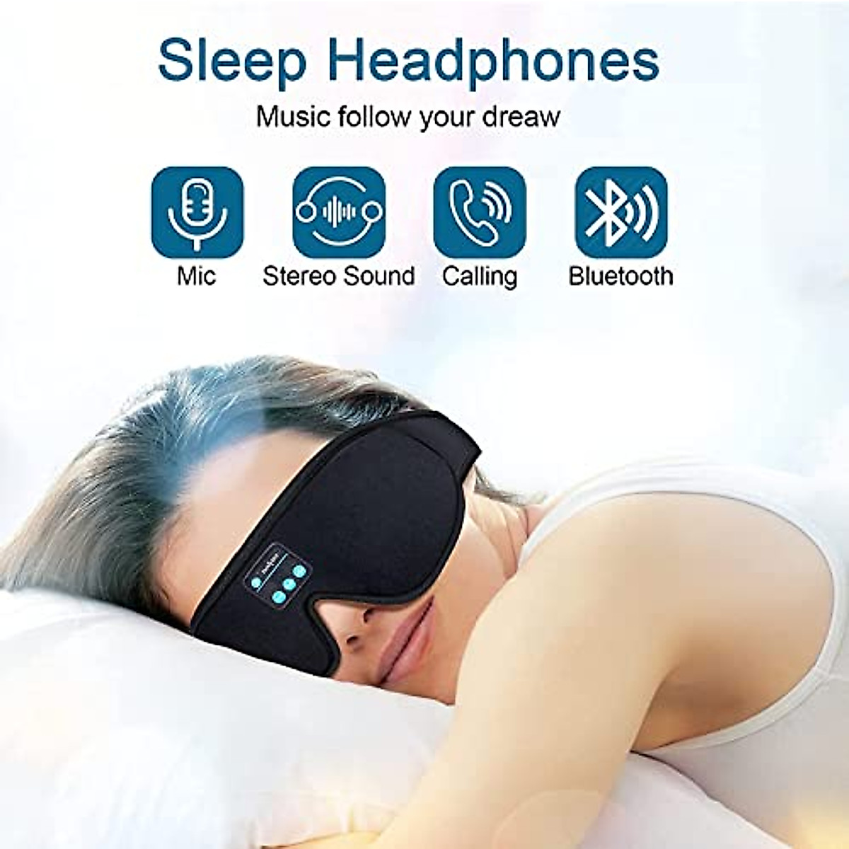 Sleep Headphones Bluetooth 5.2 Wireless 3D Eye Mask, ZUXNZUX Ultra Soft Sleeping Headphones for Insomnia Travel and Side Sleepers (Black)