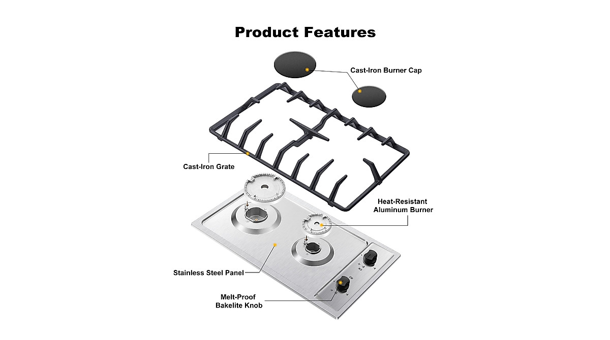 Eascookchef 2 Burner Gas Stove Top - Safe & Versatile Cooking