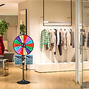 WinSpin 24 Inch Heavy Duty Prize Wheel Dual Use Adjustable Tabletop and Floor Stand Fortune Wheel with Dry Erase Marker & Eraser 14 Slots Spinning Wheel for Carnival Spinner Game and Tradeshow