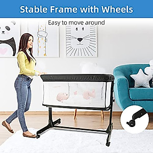 IKOMZY Baby Bassinets Bedside Sleeper, Bedside Bassinet for Baby, Lightweight Portable Bedside Crib with Airflow Mesh and Adjustable Heights