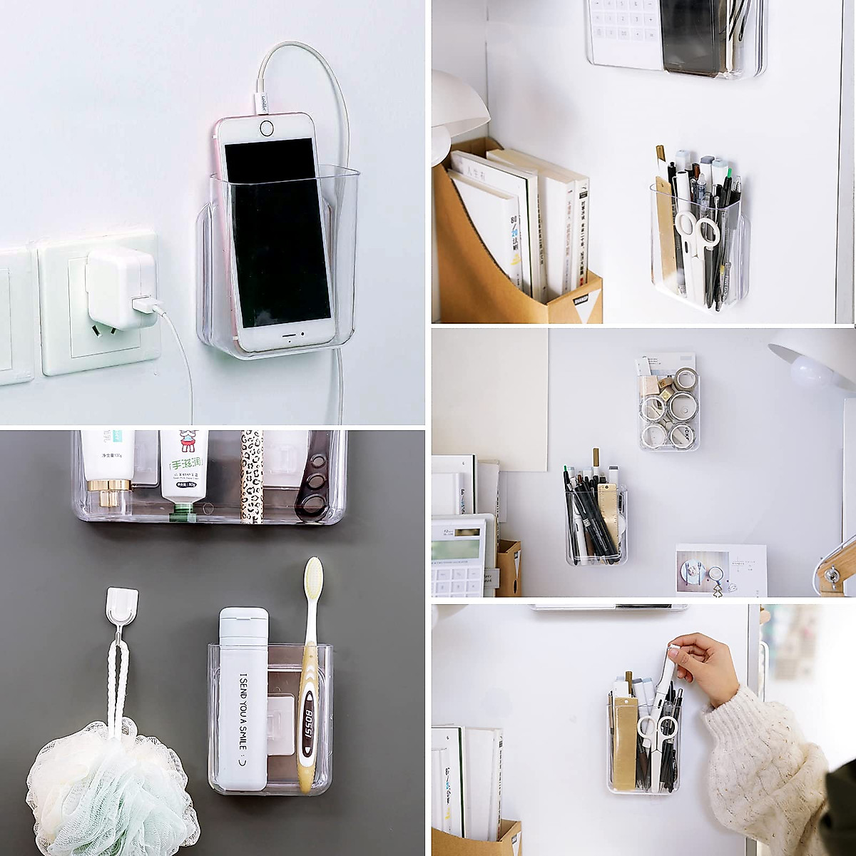 6Pack Plastic Wall Folders, Acrylic Single Pocket Wall Mount File Holder, Clear Hanging Wall File Organizer for Office Home, 4” x 4.7” x 2”