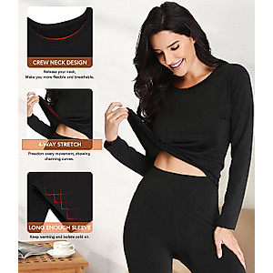 JZCreater Women Thermal Underwear Set, Long Johns Base Layer Top & Bottom, Women Soft Pajama Set for Cold Weather (Large, Black)