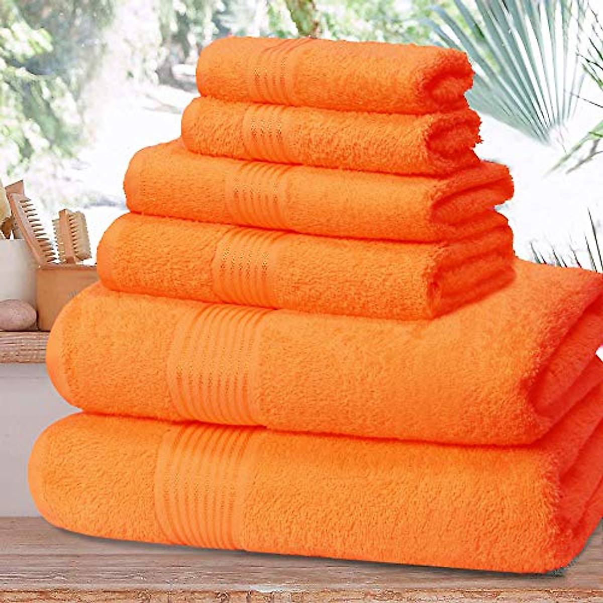 Belizzi Home Ultra Soft 6 Pack Cotton Towel Set, Contains 2 Bath Towels 28x55 inch, 2 Hand Towels 16x24 inch & 2 Wash Coths 12x12 inch, Ideal for Everyday use, Compact & Lightweight - Orange