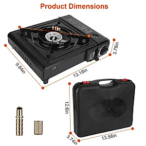 3300W Portable Camping Dual Fuel Stove, Butane & Propane Compatibility, Piezo Electric Ignition Single Burner, Automatic Tank Ejection Overpressure Cut Off Carry Case for Camping Picnic Fishing BBQ RV