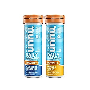 Nuun Hydration Immunity Electrolyte Tablets With 200mg Vitamin C, Blueberry Tangerine and Orange Citrus Flavors, 2 Pack (20 Servings)