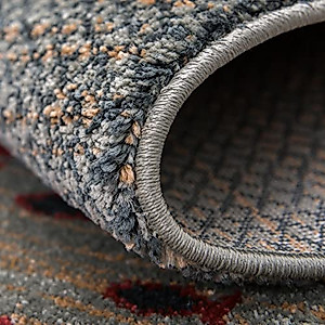 Unique Loom Fars Collection Modern Striped Tribal Inspired Design Area Rug, 2 ft x 6 ft, Light Blue/Beige