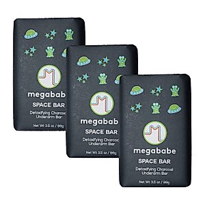 Megababe Underarm Bar Soap - Space Bar | with Detoxifying Charcoal for Odor Control | 3.5 oz - 3 Pack