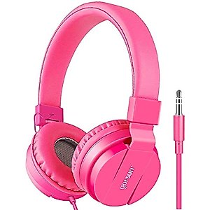 gorsun Kids Headphones, Lightweight Stereo Wired Toddler Headphones, Adjustable Headband Children's Headset for Smartphones Computer Pad Earphones(Pink)