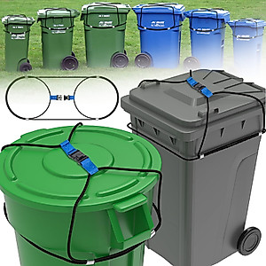 2PCS Trash Can Lid Locks for Animals, Garbage Can Bungee Cord Lock Keep Bear/Raccoon/Dog Out of Garbage, Trash Bin Lock/Strap/Latch Fits 30-50 Gallon