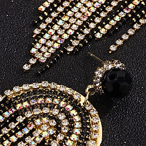 Kercisbeauty Black Rhinestones Beads Gold Chandelier Earrings Fringe Dangle Drop Jewelry for Women Girls Vintage Wedding Bridal Jewelry (Black 1)