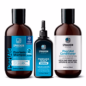 Severe Psoriasis Treatment Kit - Serum, Shampoo and Conditioner. Salicylic acid and peat mud power combination.