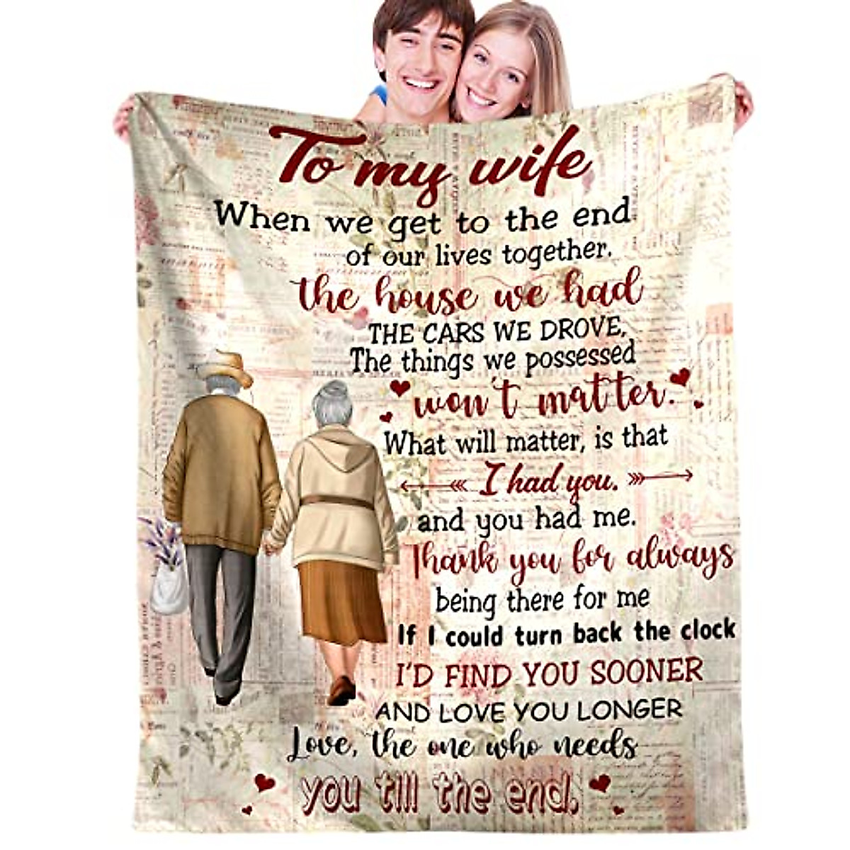butldy to My Wife Blanket Gifts, Romantic Anniversary Valentines Birthday Christmas Thanksgiving Gift for Couples, Soft Warm Fuzzy Fleece Sofa Bed Fall Throw Blankets (to My Wife-Beige, 60'' x 50'')