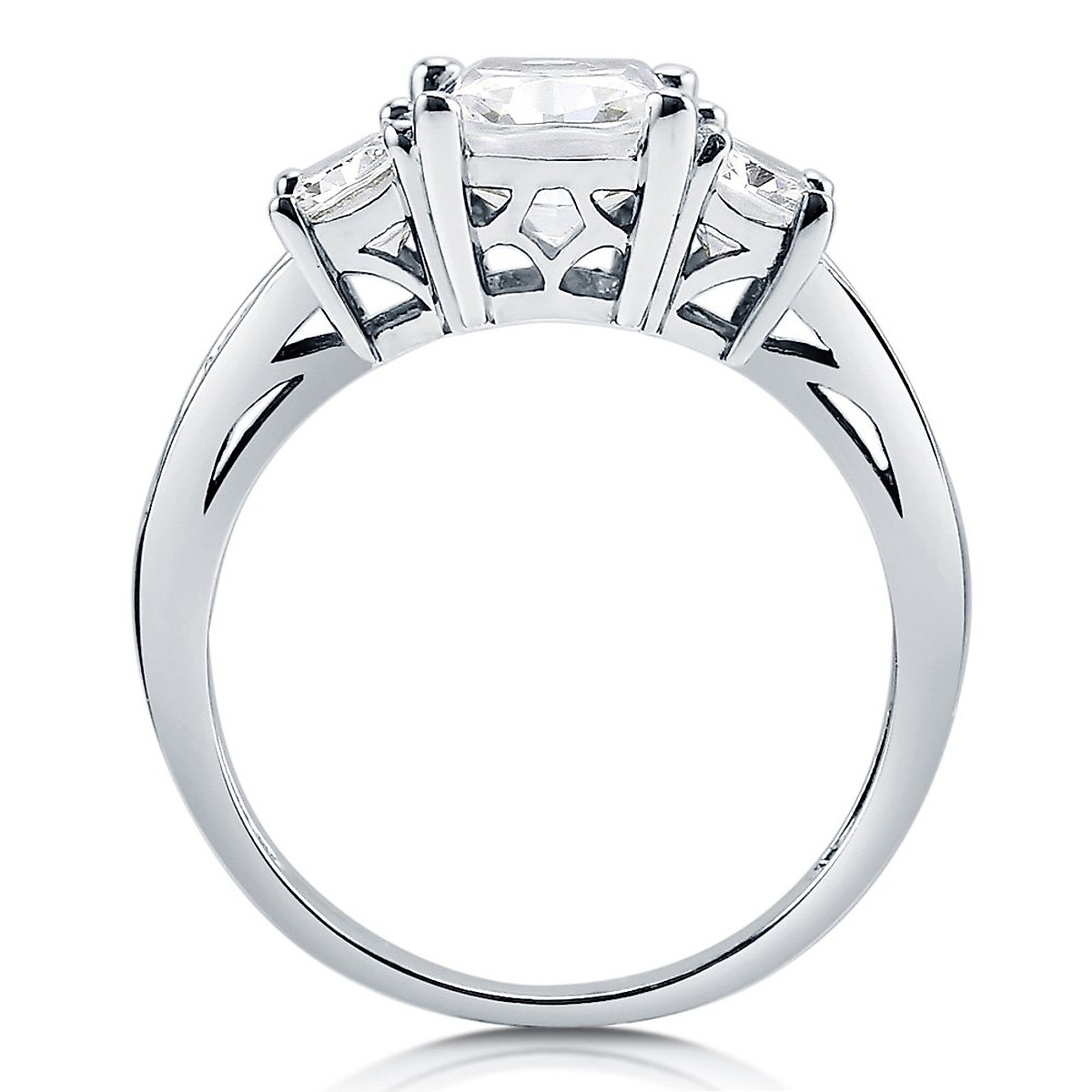 BERRICLE Sterling Silver 3-Stone Wedding Engagement Rings Cushion Cut Cubic Zirconia CZ Ring for Women, Rhodium Plated Size 6