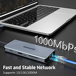USB-C Hub OBERSTER USB C Adapter for MacBook, 8 in 1 Dual Display Docking Station with 4K HDMI, LAN RJ45, 2 USB 3.0, USB 2.0, 100W PD, SD/TF Compatible with MacBook Pro/Air/Windows Surface Pro 7