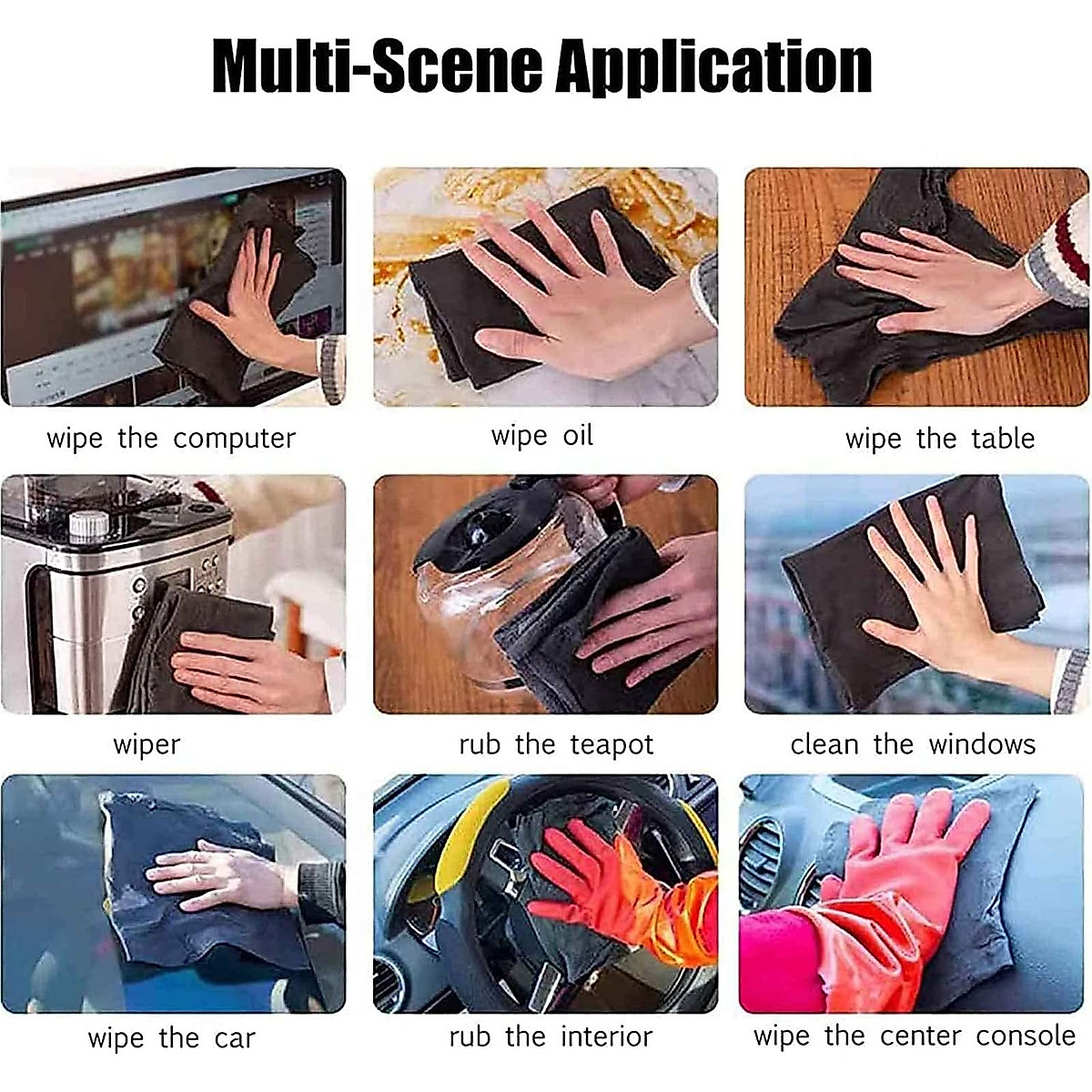 DASHENRAN Thickened Magic Cleaning Cloth, Microfiber Glass Cleaning Cloths, All-Purpose Microfiber Towels, Streak Free Reusable Microfiber Cleaning Rag for Windows,Glass,Car（Black 5Pcs）