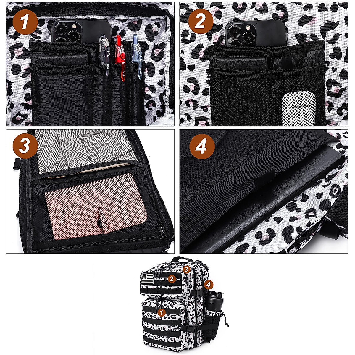 LHI Tactical Military Backpack for Men and Women 25L Army Assault Pack Bag Large Rucksack with Molle System - Leopard