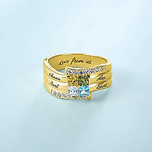 AILIN Custom Mom Rings 925 Sterling Silver Personalized 4 Square Birthstones And Names Rings Family Mothers Day Daughter Jewelry Gifts For Mommy Grandmom