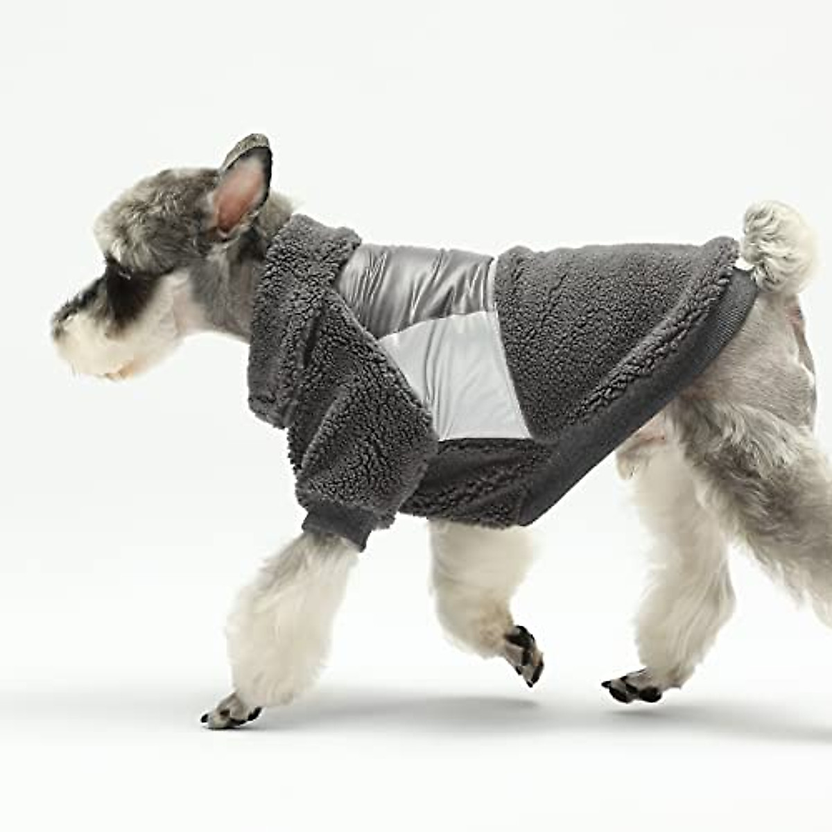 Fitwarm Sherpa Dog Coat with Reflective Stripe, Dog Winter Clothes for Small Dogs, Turtleneck Pet Sweater, Cat Apparel, Grey, XL