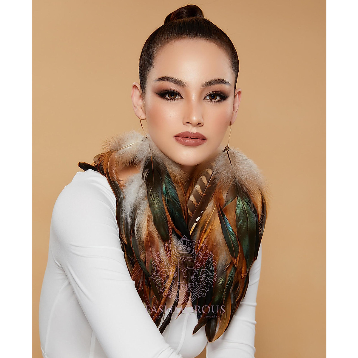 Fashmorous Dangle Earrings for Women Fashion Nature Feather Earrings for Women Fashion Feather Earrings with Leaf Shape Hook