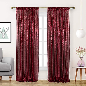 AMZLOKAE Sequin Curtains 2 Panels 2FTx8FT Burgundy Sequin Curtain Backdrop Sequin Window Curtains Photography Backdrop Glitter Shower Curtains Party Backdrop Wine Sparkle Backdrop Christmas Decor